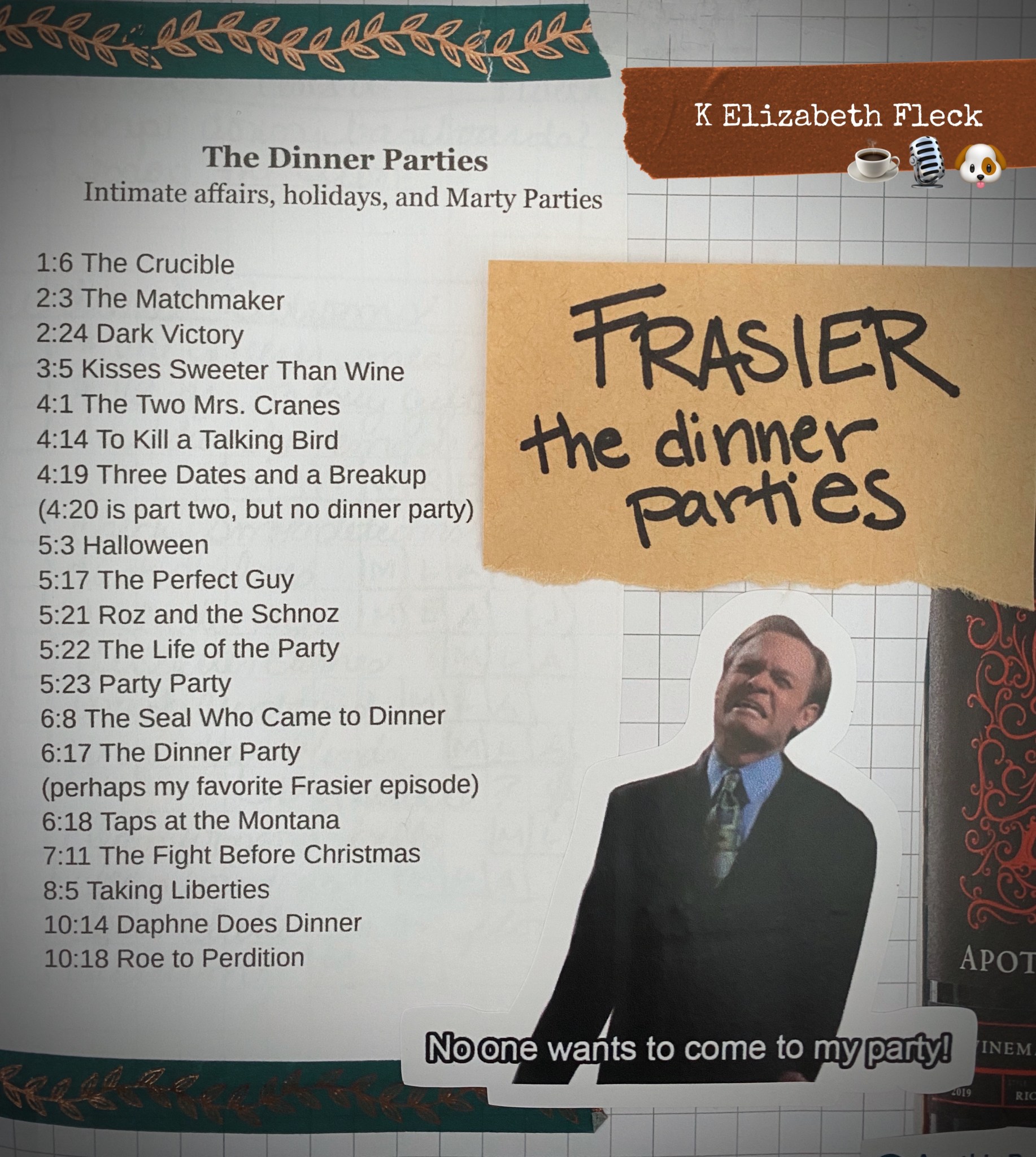 Frasier: the Dinner Party episodes – K Elizabeth Fleck.com